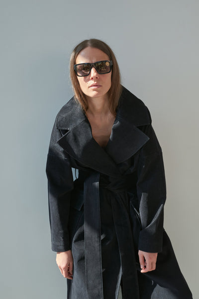 Velvety Black Cotton Trench Coat – evehanson.com